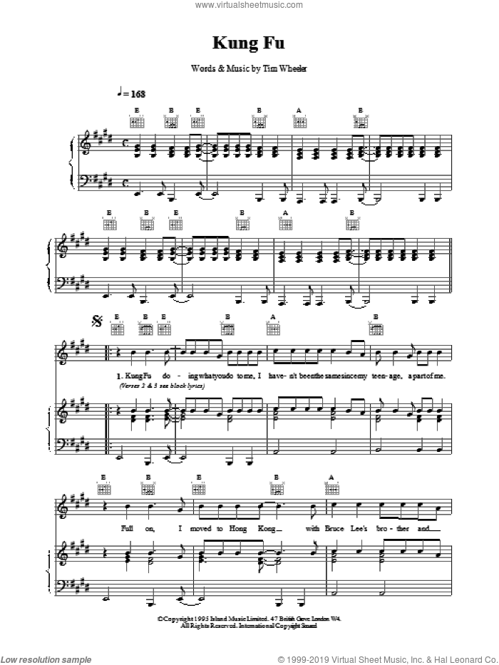 Kung Fu sheet music for voice, piano or guitar (PDF)