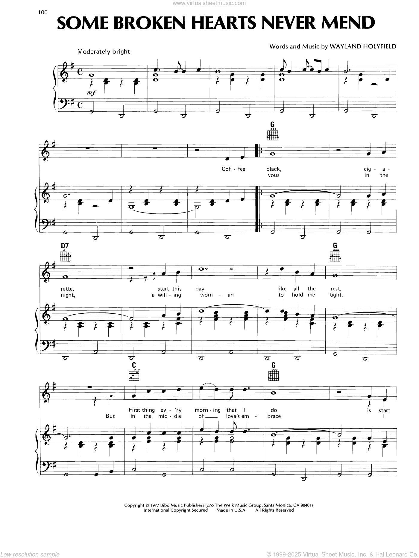 Some Broken Hearts Never Mend sheet music for voice, piano or guitar