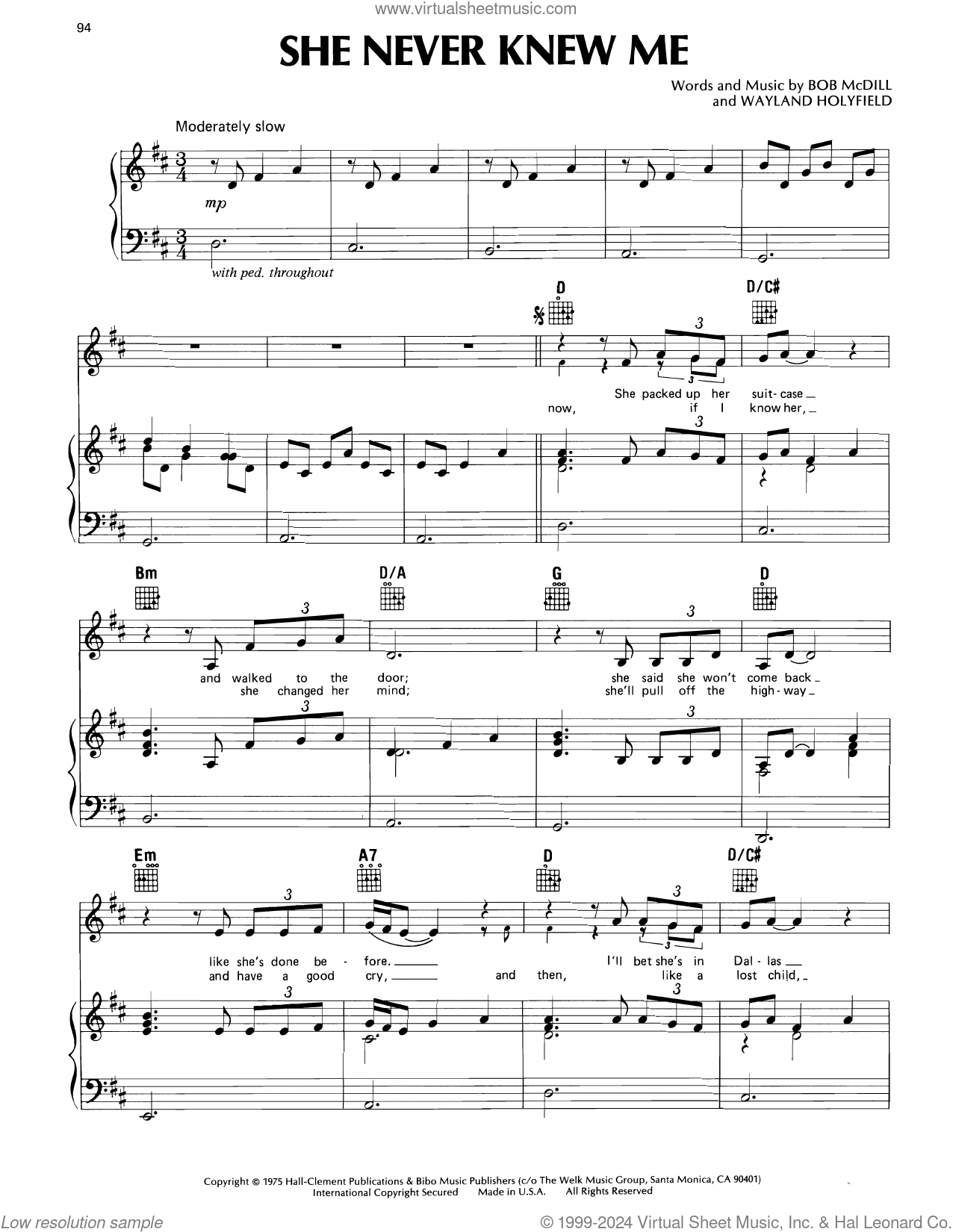 She Never Knew Me sheet music for voice, piano or guitar (PDF)