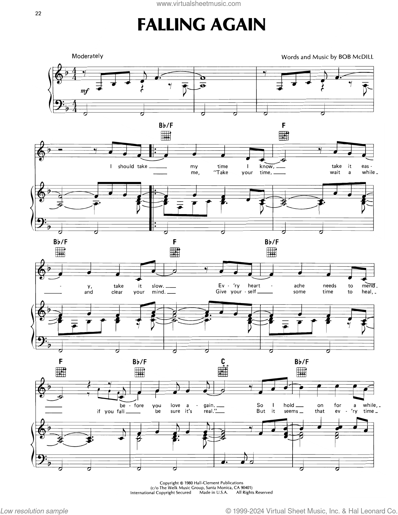 Falling Again sheet music for voice, piano or guitar (PDF)
