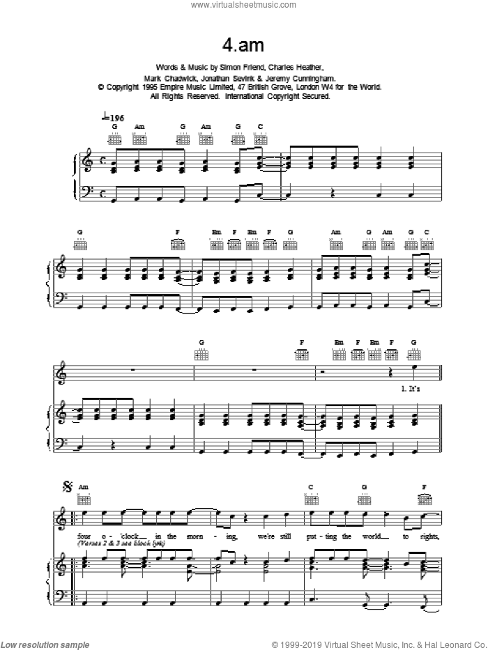 4am sheet music for voice, piano or guitar (PDF)