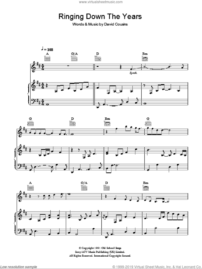 Ringing Down The Years sheet music for voice, piano or guitar