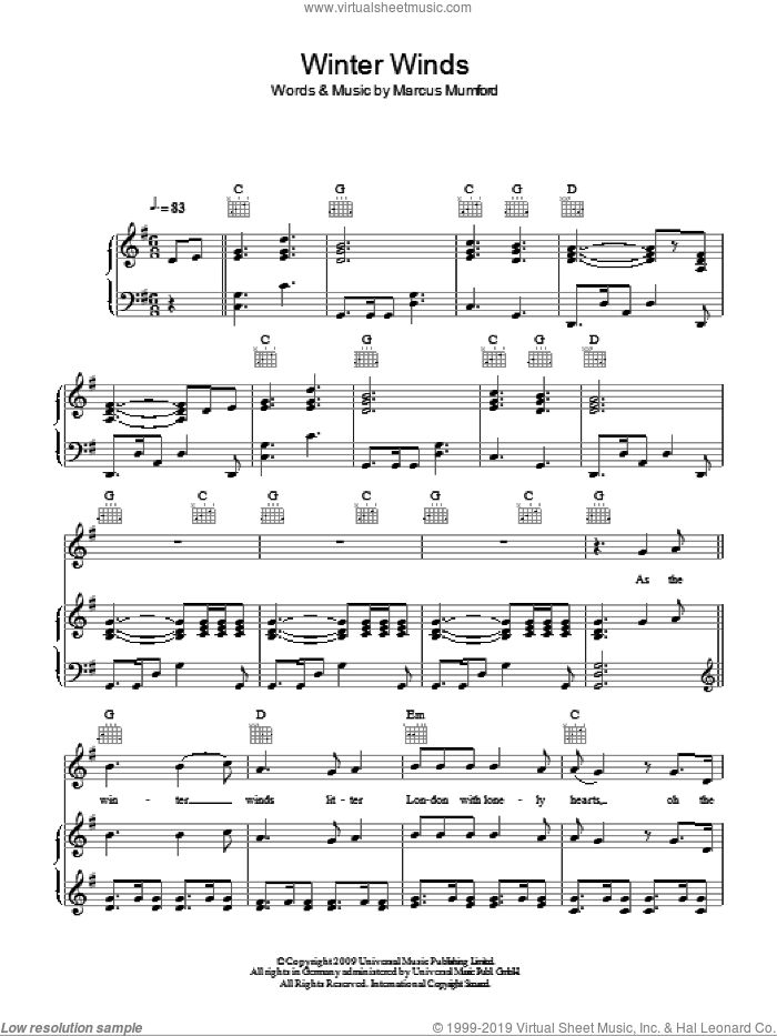 Winter Winds sheet music for voice, piano or guitar v2