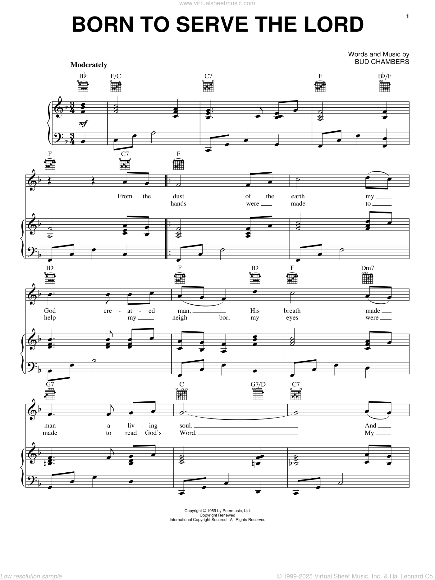 Born To Serve The Lord sheet music for voice, piano or guitar