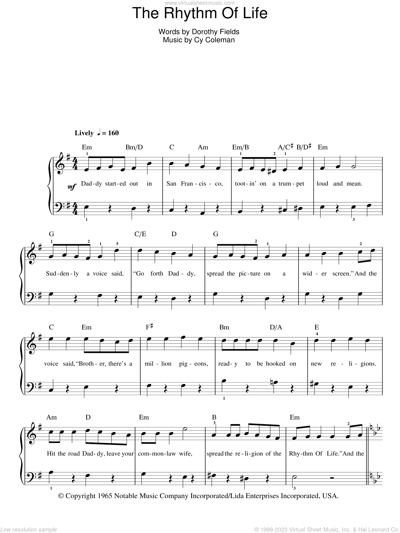 The Rhythm Of Life sheet music for piano solo (PDF)