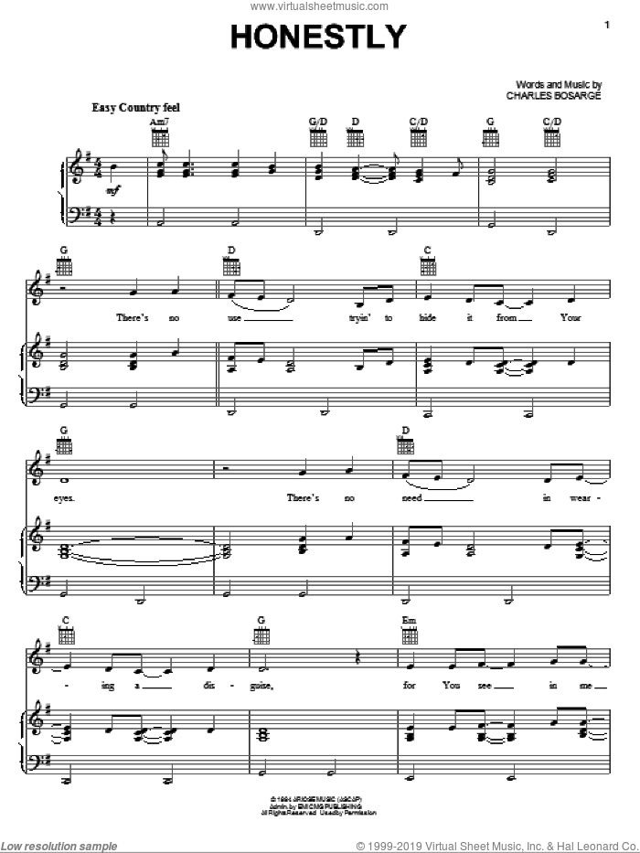 Honestly sheet music for voice, piano or guitar (PDF-interactive)