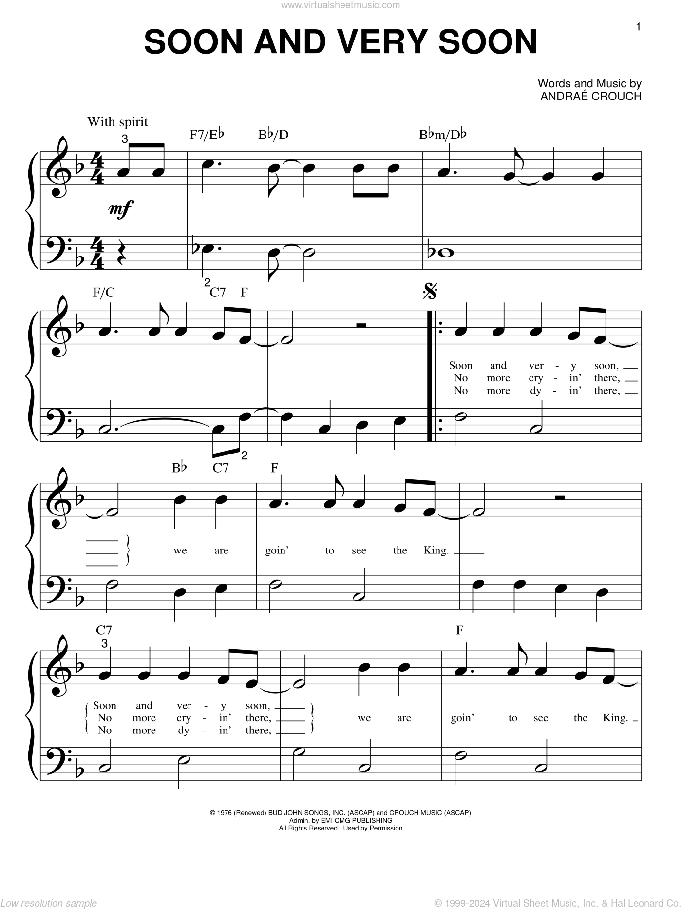 Soon And Very Soon sheet music for piano solo (big note book)