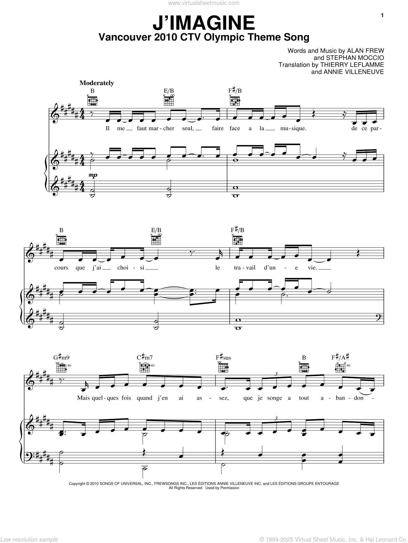 J'Imagine sheet music for voice, piano or guitar (PDF)