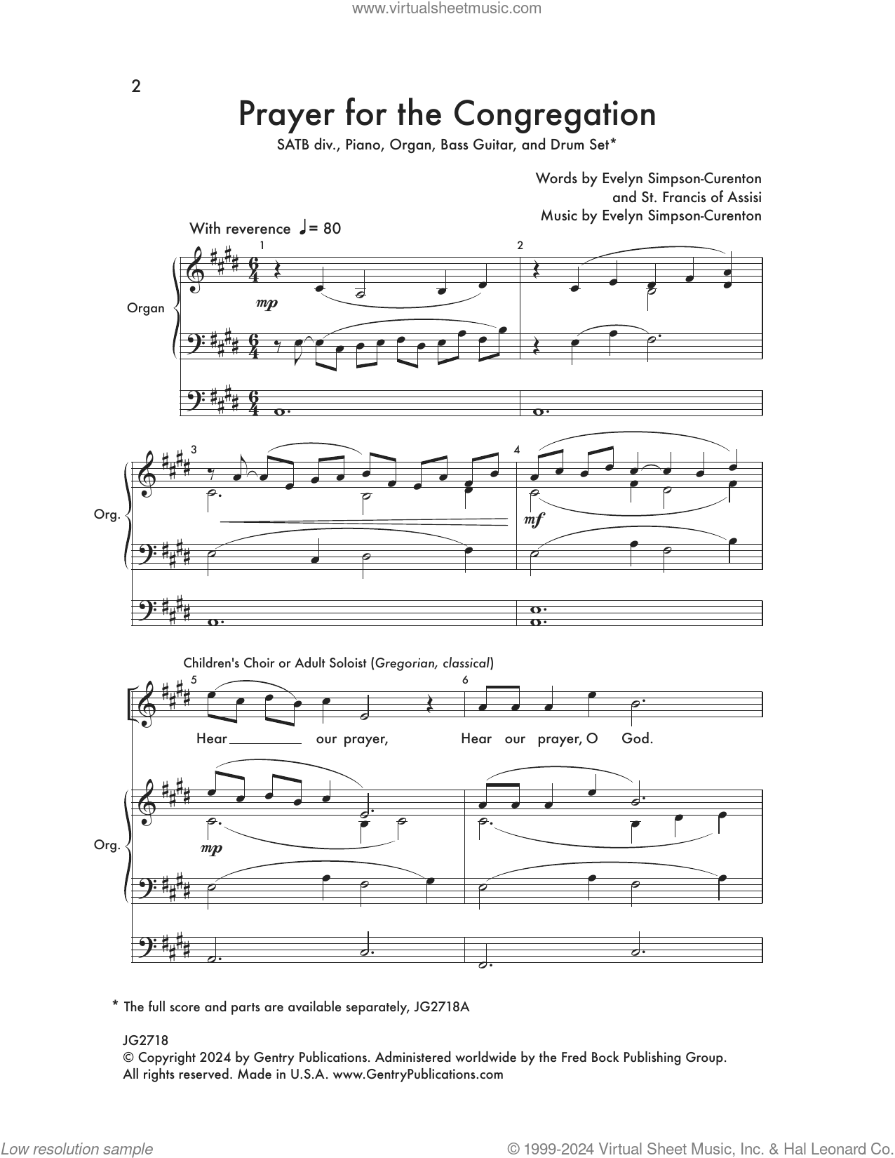 Prayer For The Congregation sheet music for choir (SATB Divisi)
