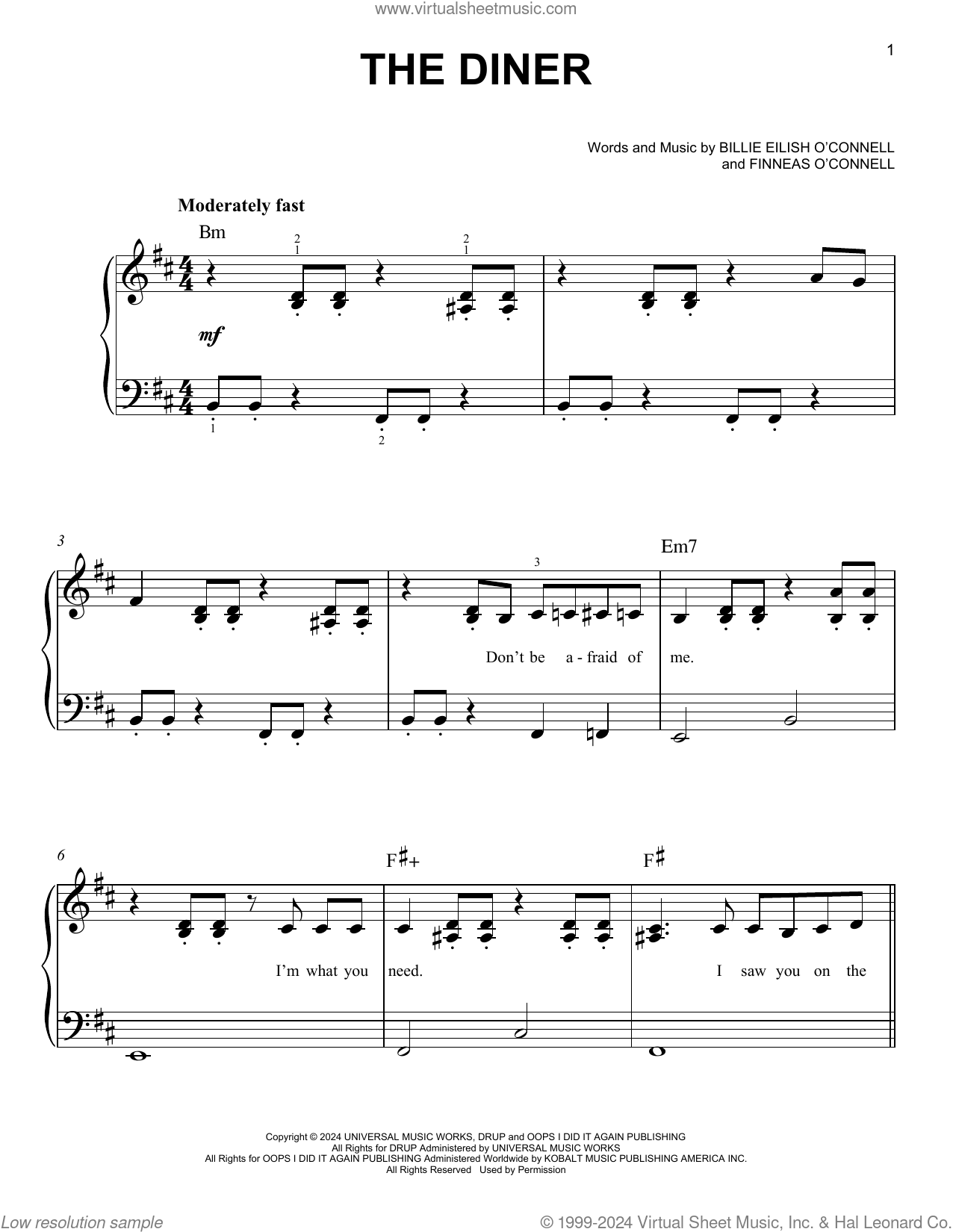 THE DINER sheet music for piano solo (PDF-interactive)