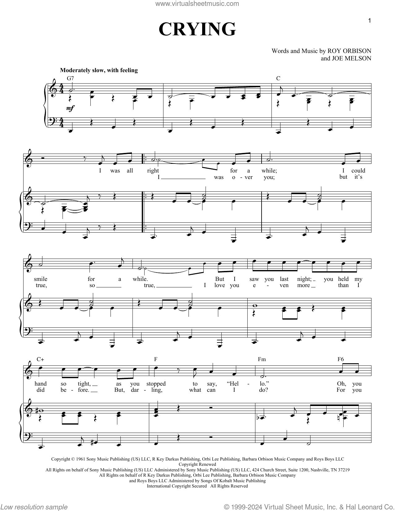 Crying sheet music for voice and piano (PDF-interactive)