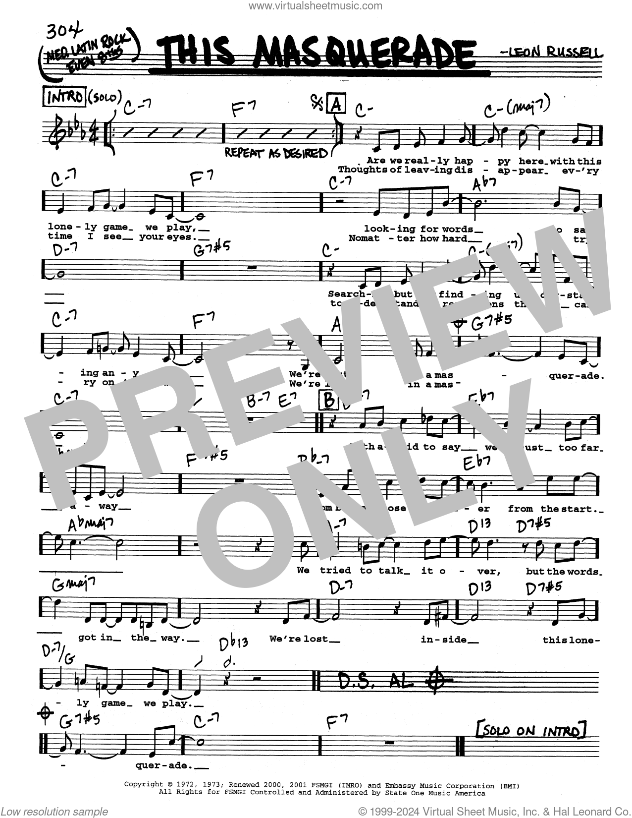 This Masquerade (Low Voice) sheet music (real book with lyrics)