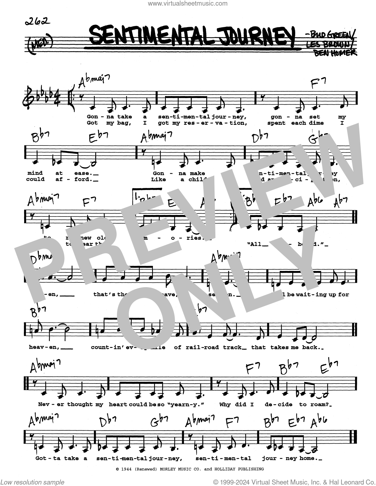 Sentimental Journey (Low Voice) sheet music (real book with lyrics)
