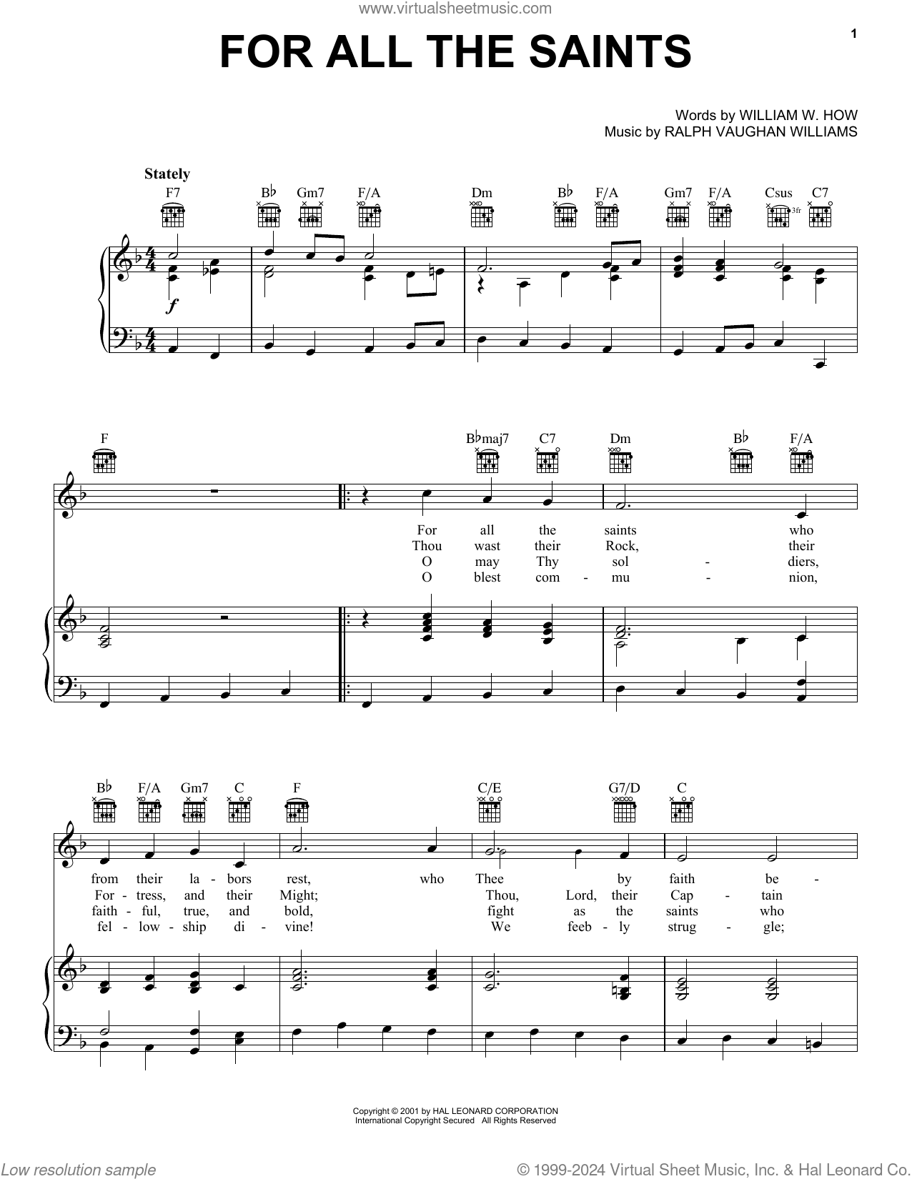 For All The Saints sheet music for voice, piano or guitar (PDF)