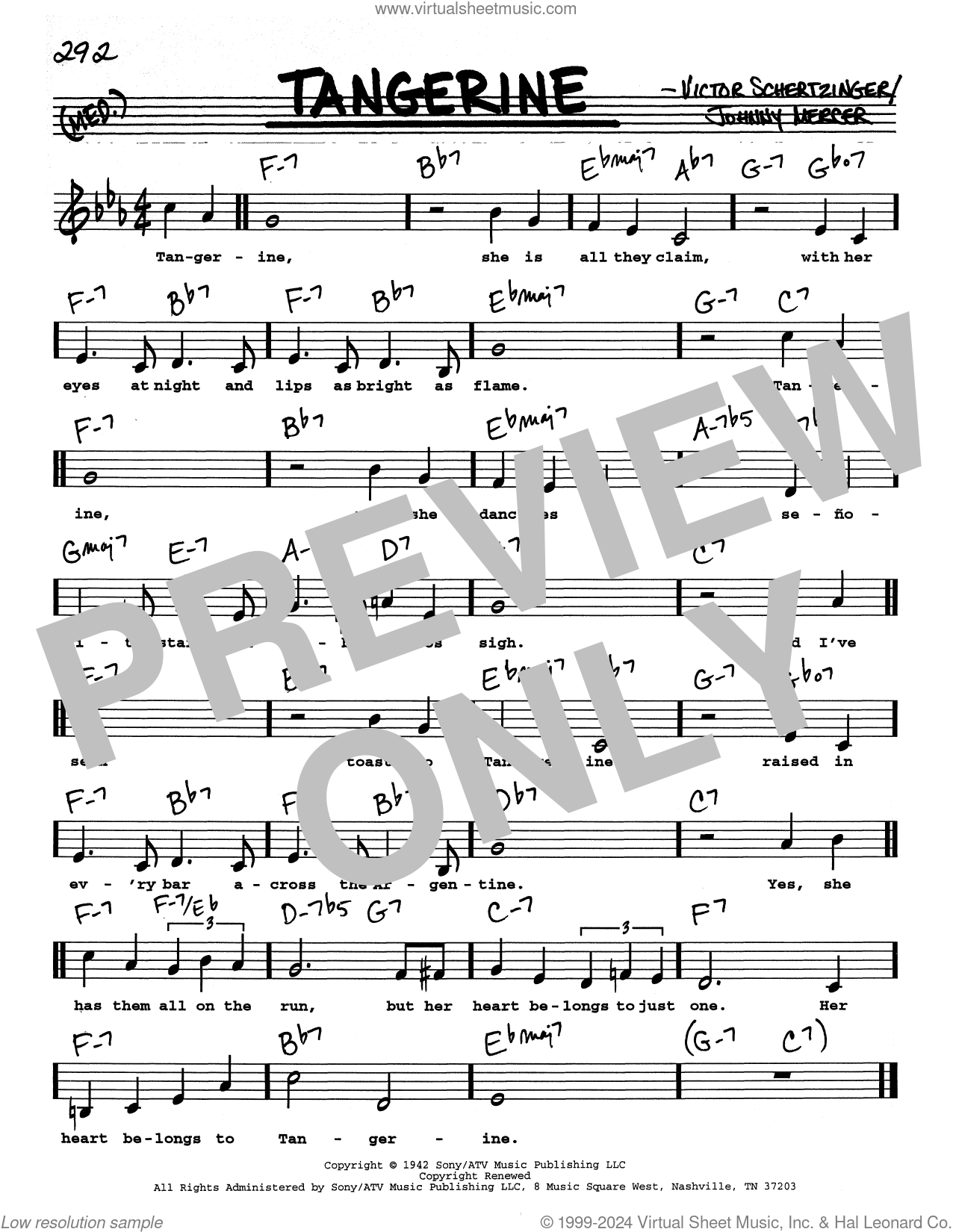 Tangerine (Low Voice) sheet music (real book with lyrics) (PDF)
