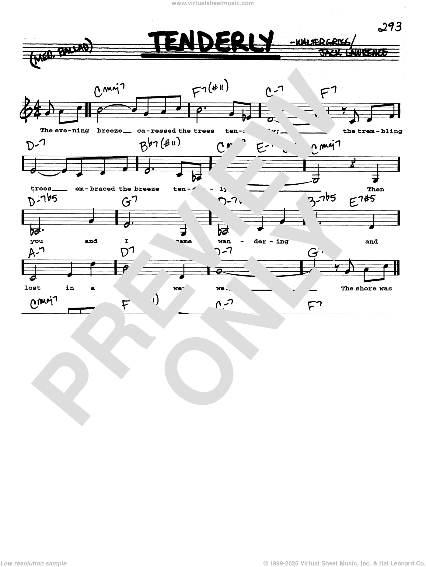 Tenderly (Low Voice) sheet music (real book with lyrics) (PDF)