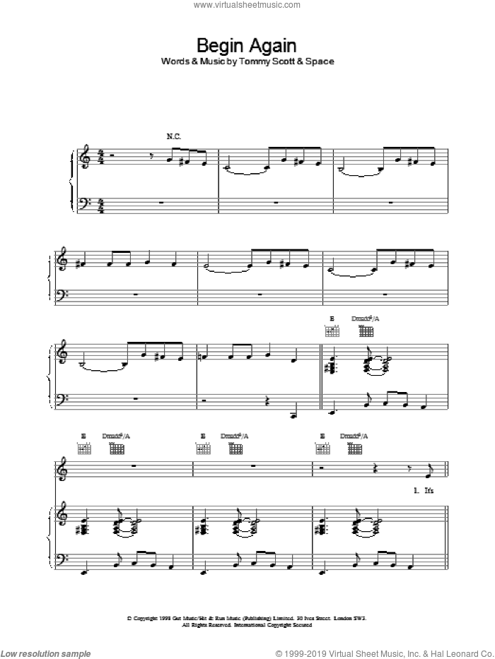 Begin Again sheet music for voice, piano or guitar (PDF)