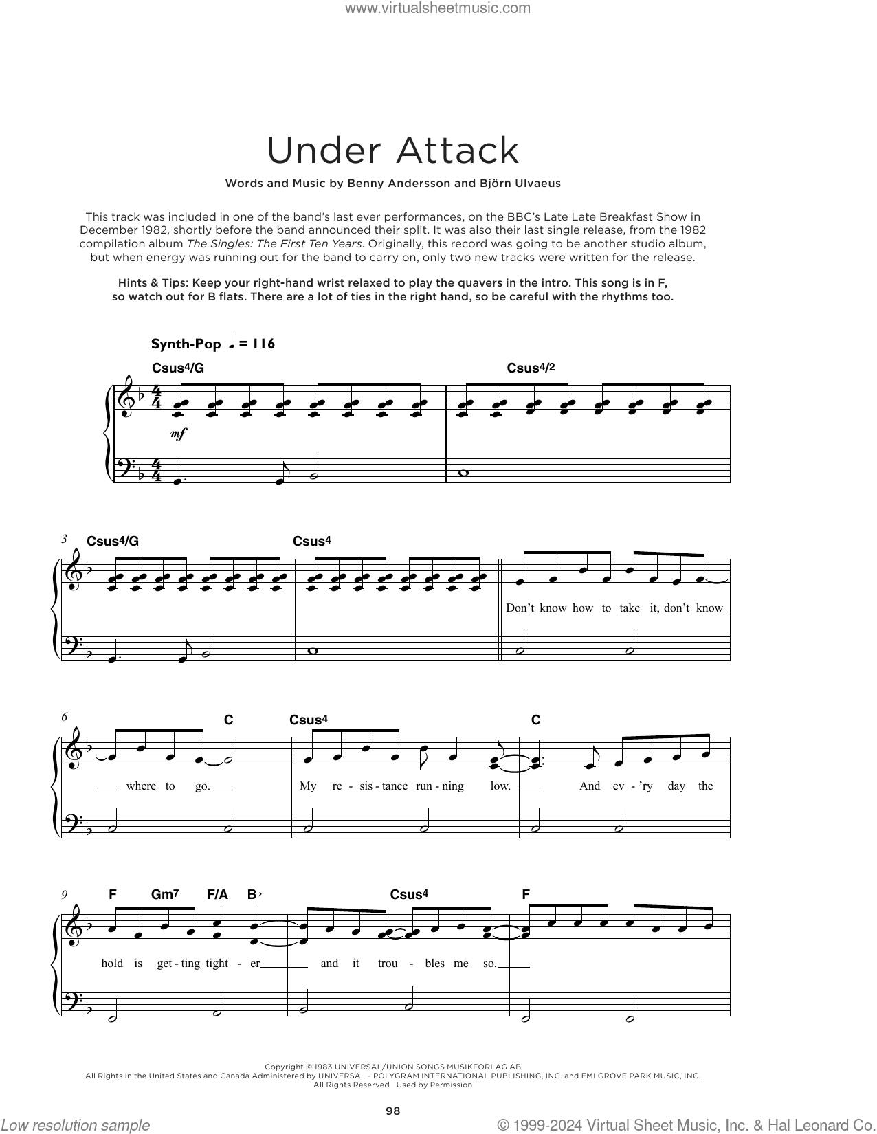 Under Attack sheet music for piano solo (PDF)
