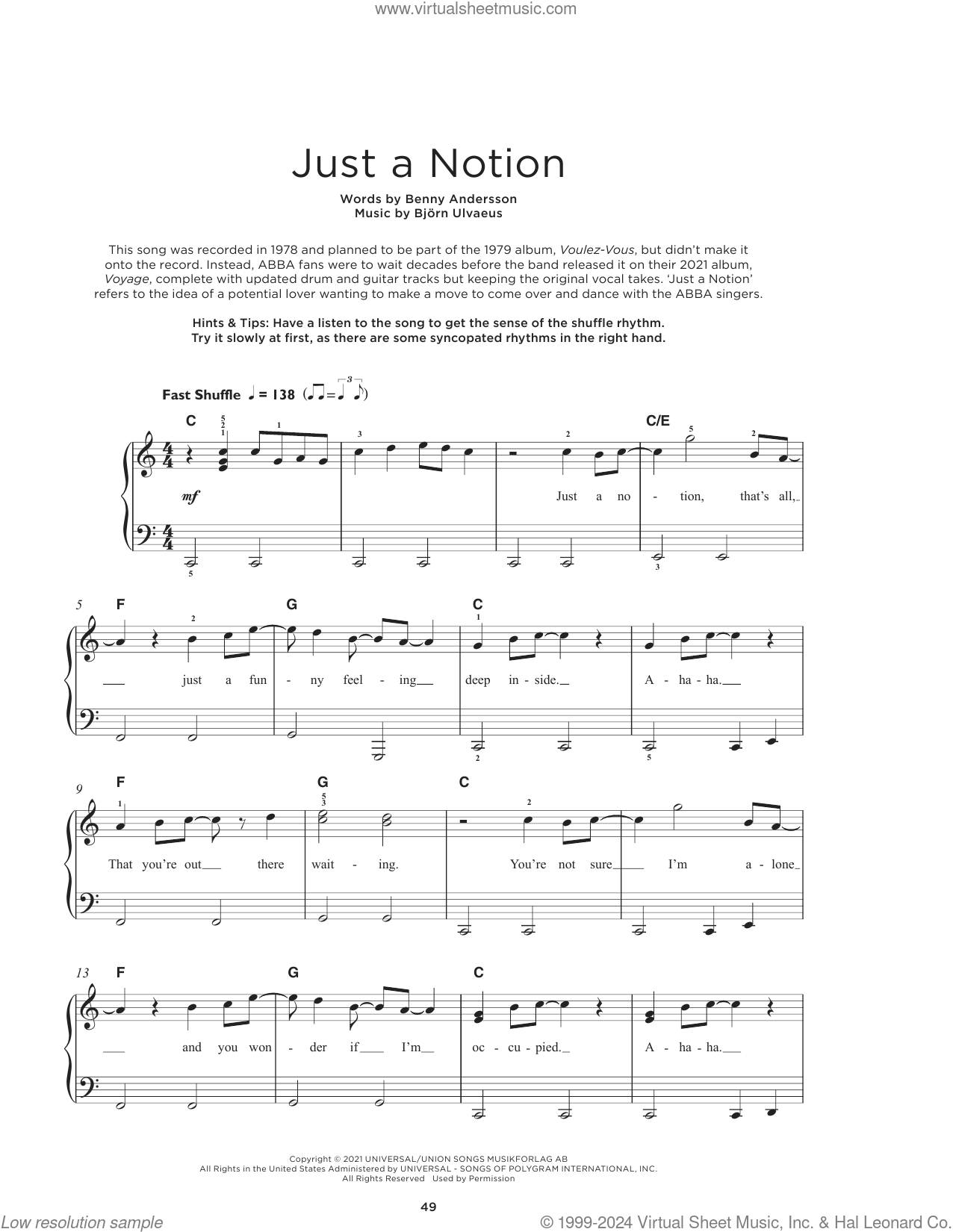 Just A Notion sheet music for piano solo (PDF)