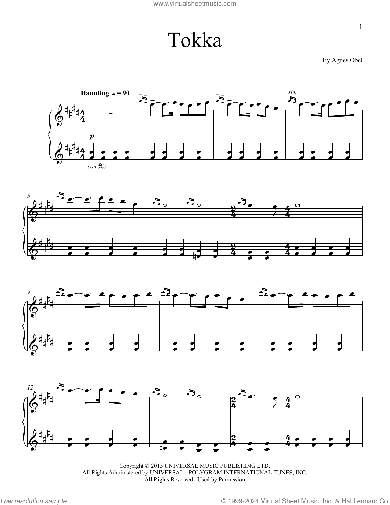 Tokka, (intermediate) sheet music for piano solo (PDF)