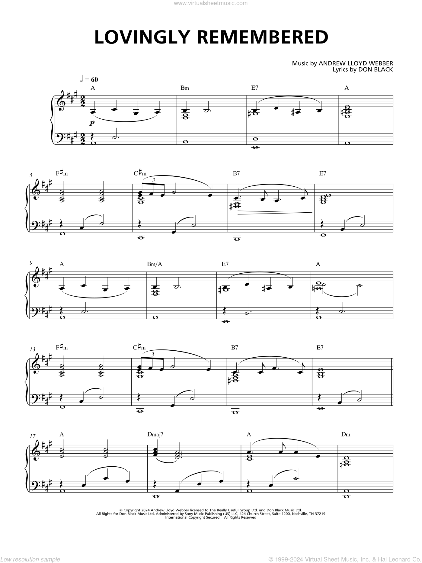 Lovingly Remembered sheet music for voice and piano (PDF)