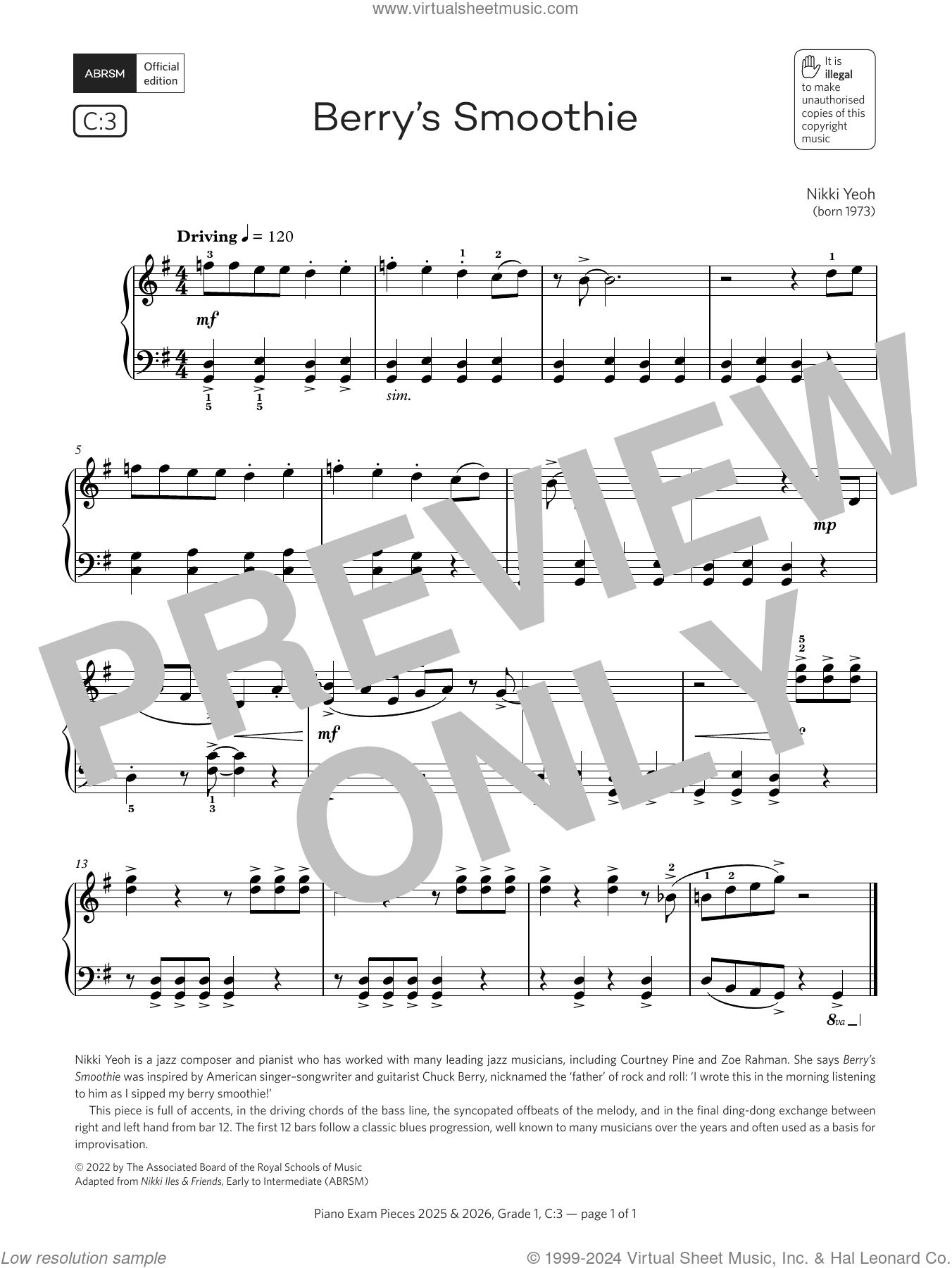 Berry's Smoothie (Grade 1, list C3, from the ABRSM Piano Syllabus 2025 ...