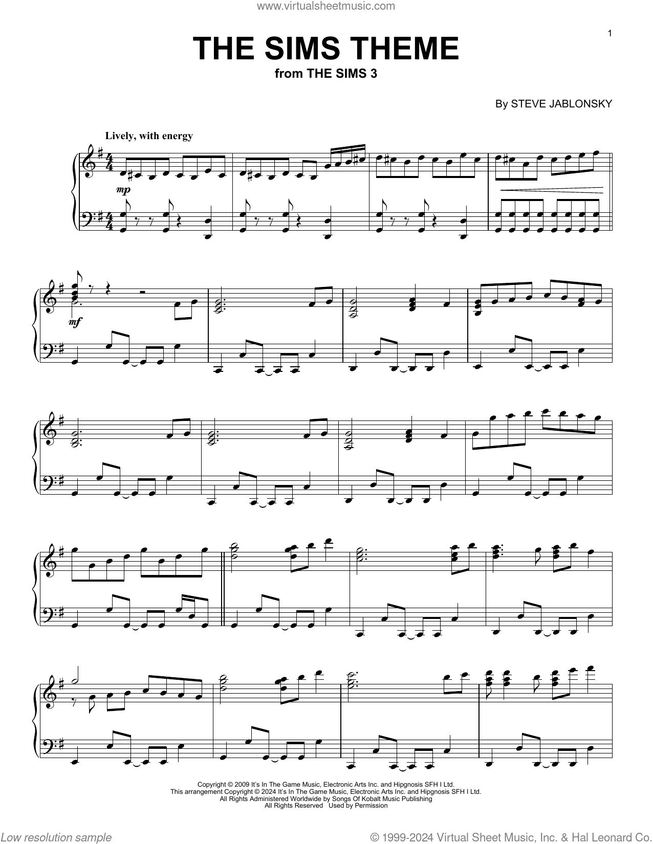 The Sims Theme (from The Sims 3) sheet music for piano solo (PDF)