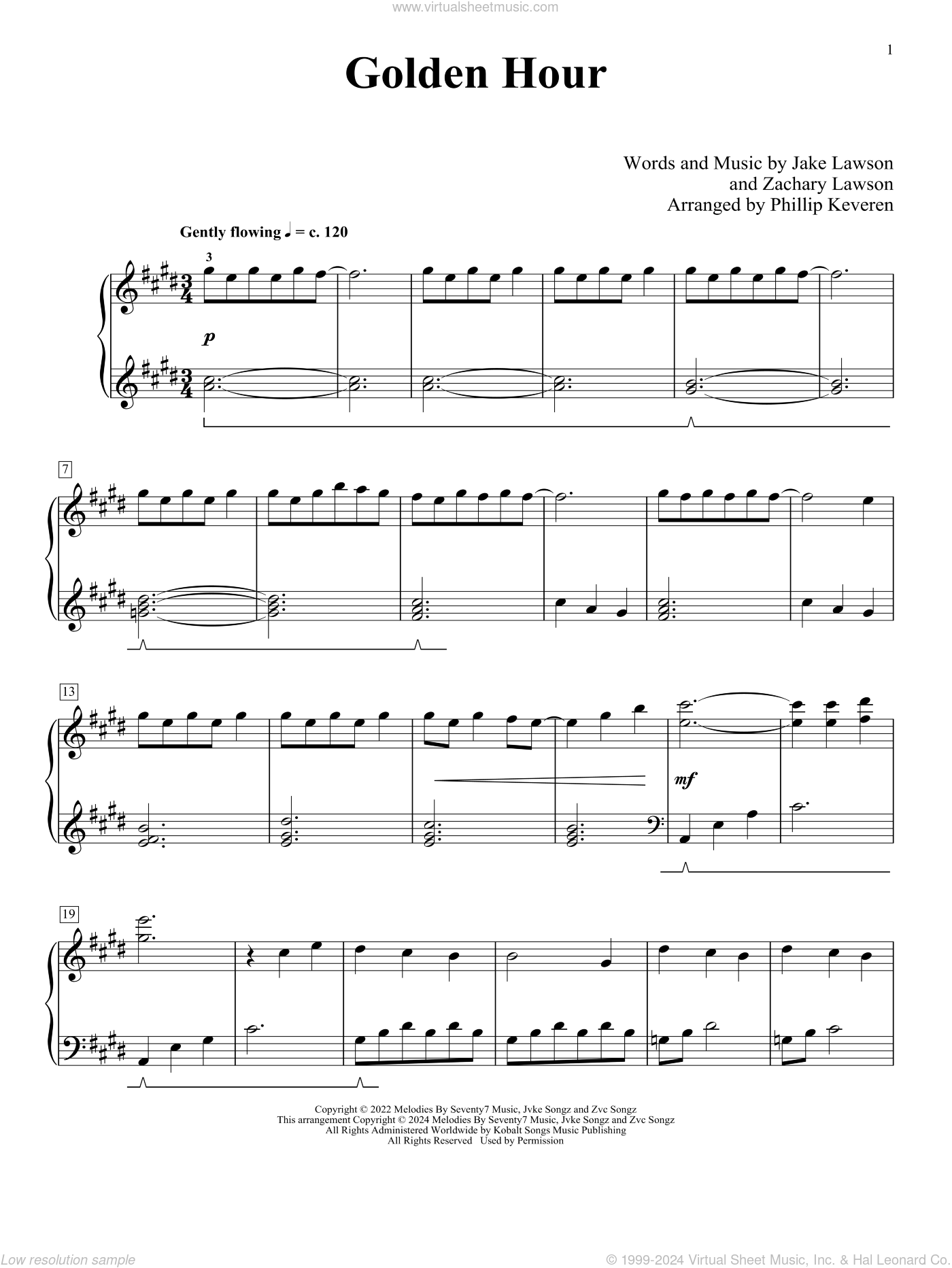 Golden Hour (arr. Phillip Keveren) sheet music (intermediate) for piano ...