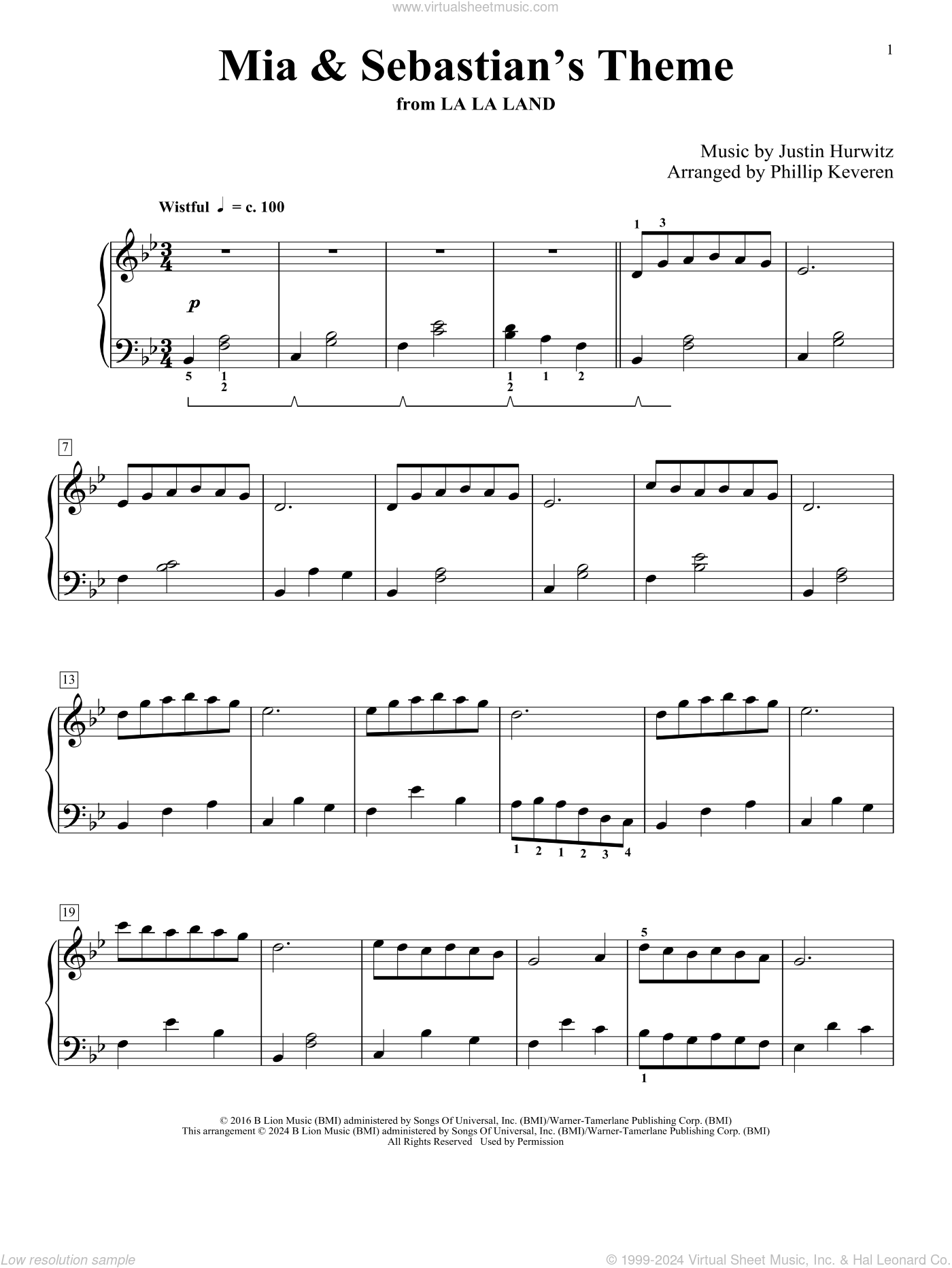 Mia and Sebastian's Theme (from La La Land) (arr. Phillip Keveren ...