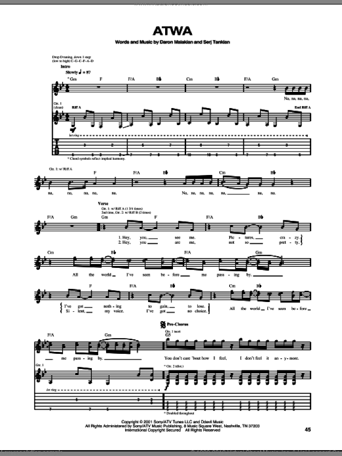 ATWA sheet music for guitar (tablature) (PDF)