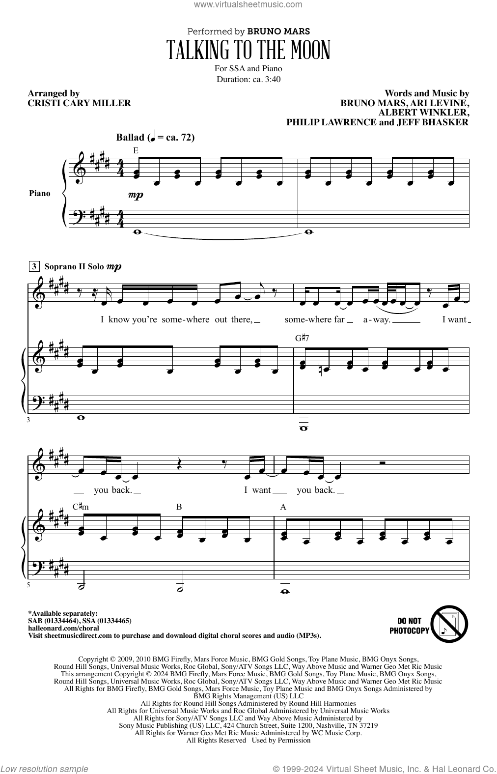 Talking To The Moon (arr. Cristi Cary Miller) sheet music for choir ...