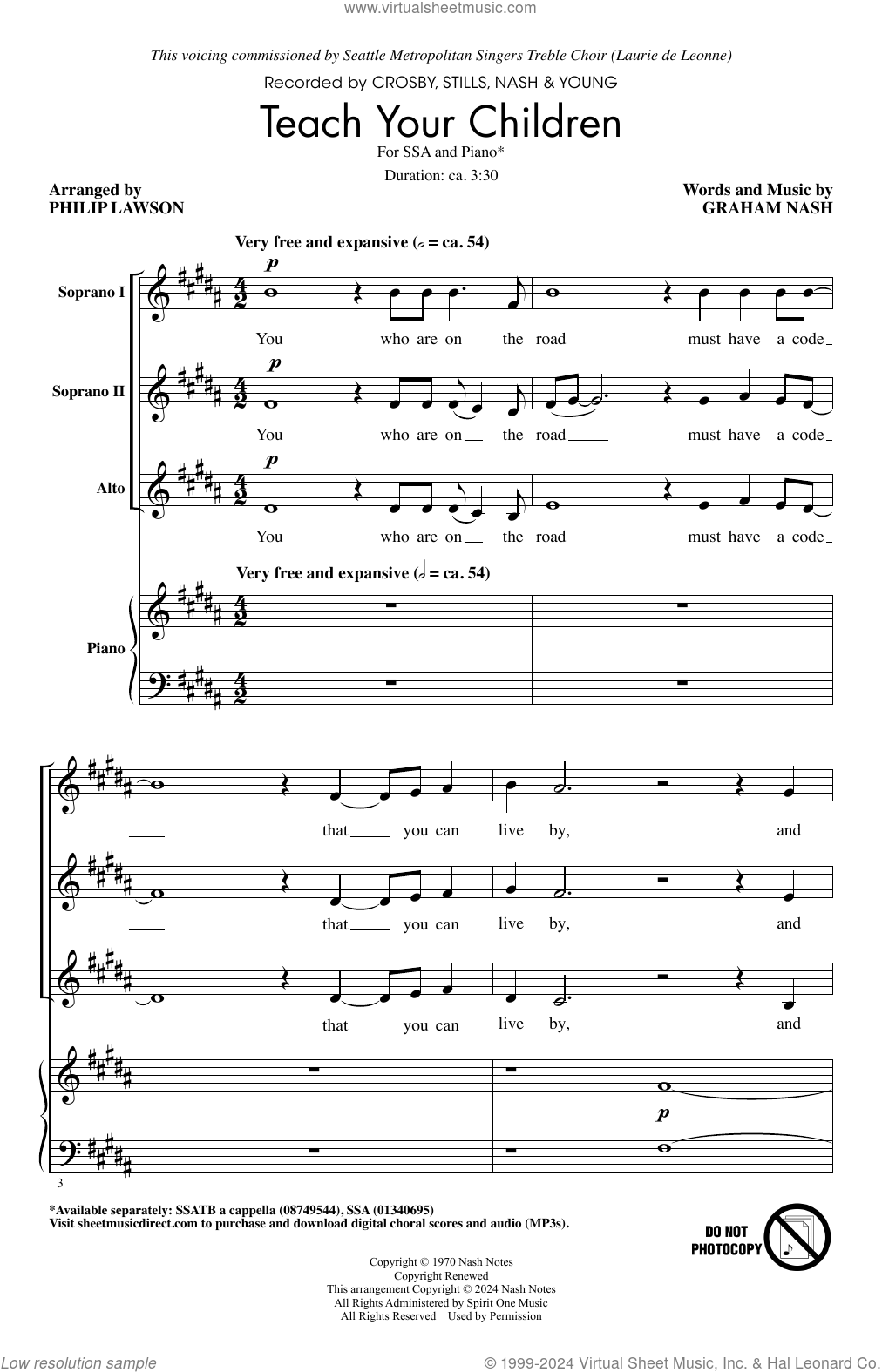 Teach Your Children (arr. Philip Lawson) sheet music for choir (SSA ...