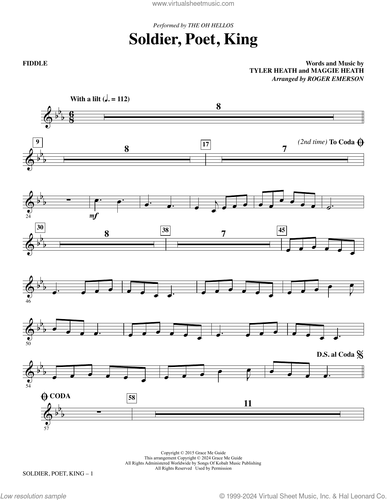 Soldier, Poet, King (arr. Roger Emerson) (complete set of parts) sheet ...