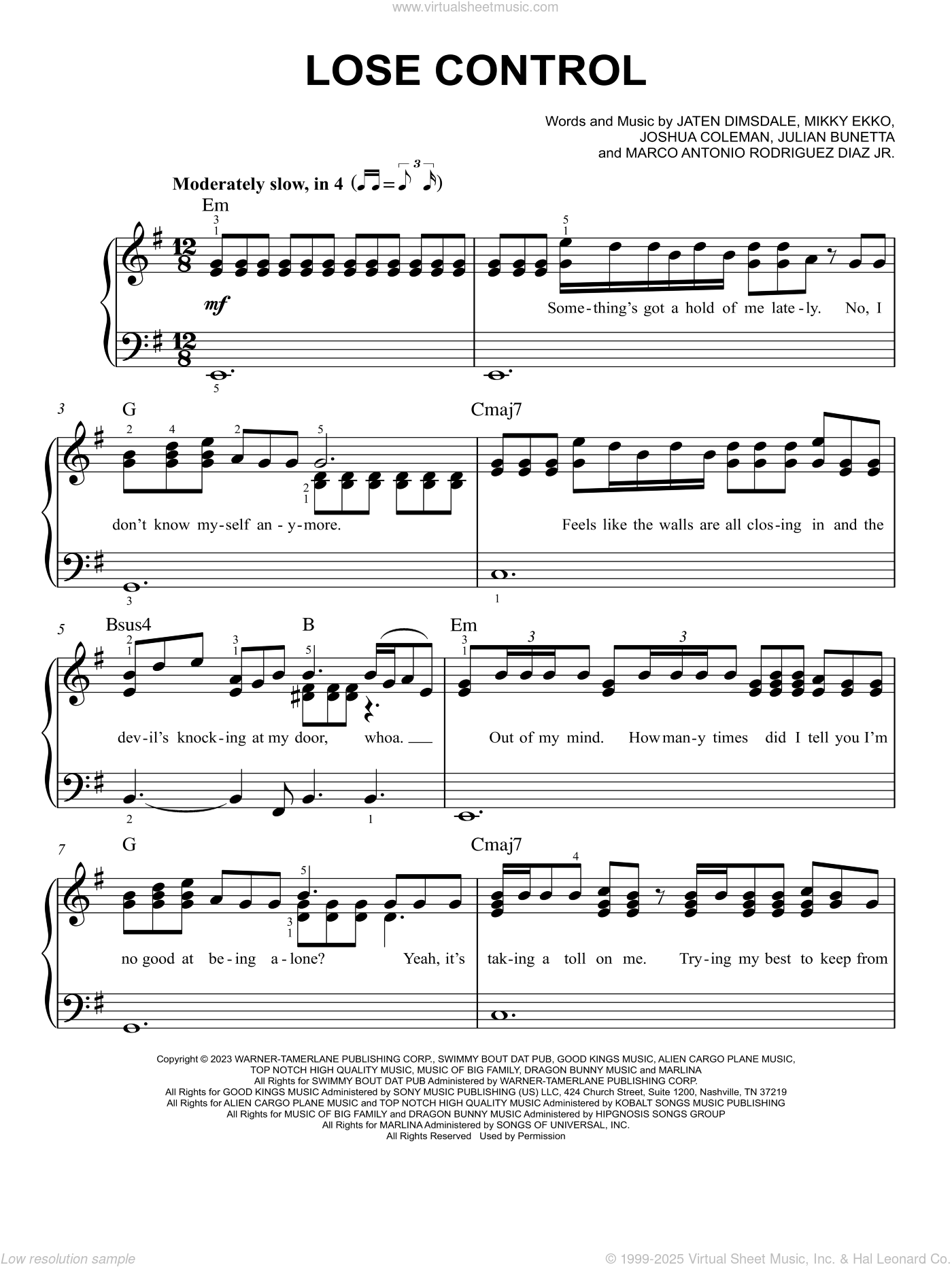Lose Control, (easy) sheet music for piano solo (PDF-interactive)