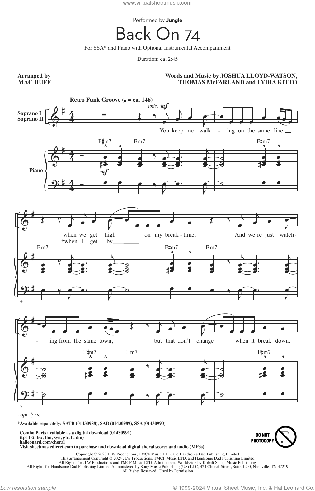 Back On 74 (arr. Mac Huff) sheet music for choir (SSA: soprano, alto)