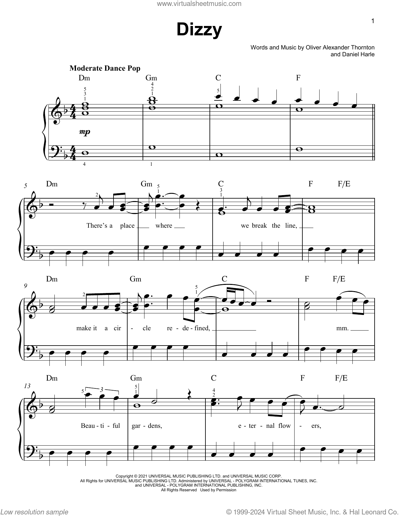 Olly Alexander (Years & Years): Dizzy sheet music for piano solo