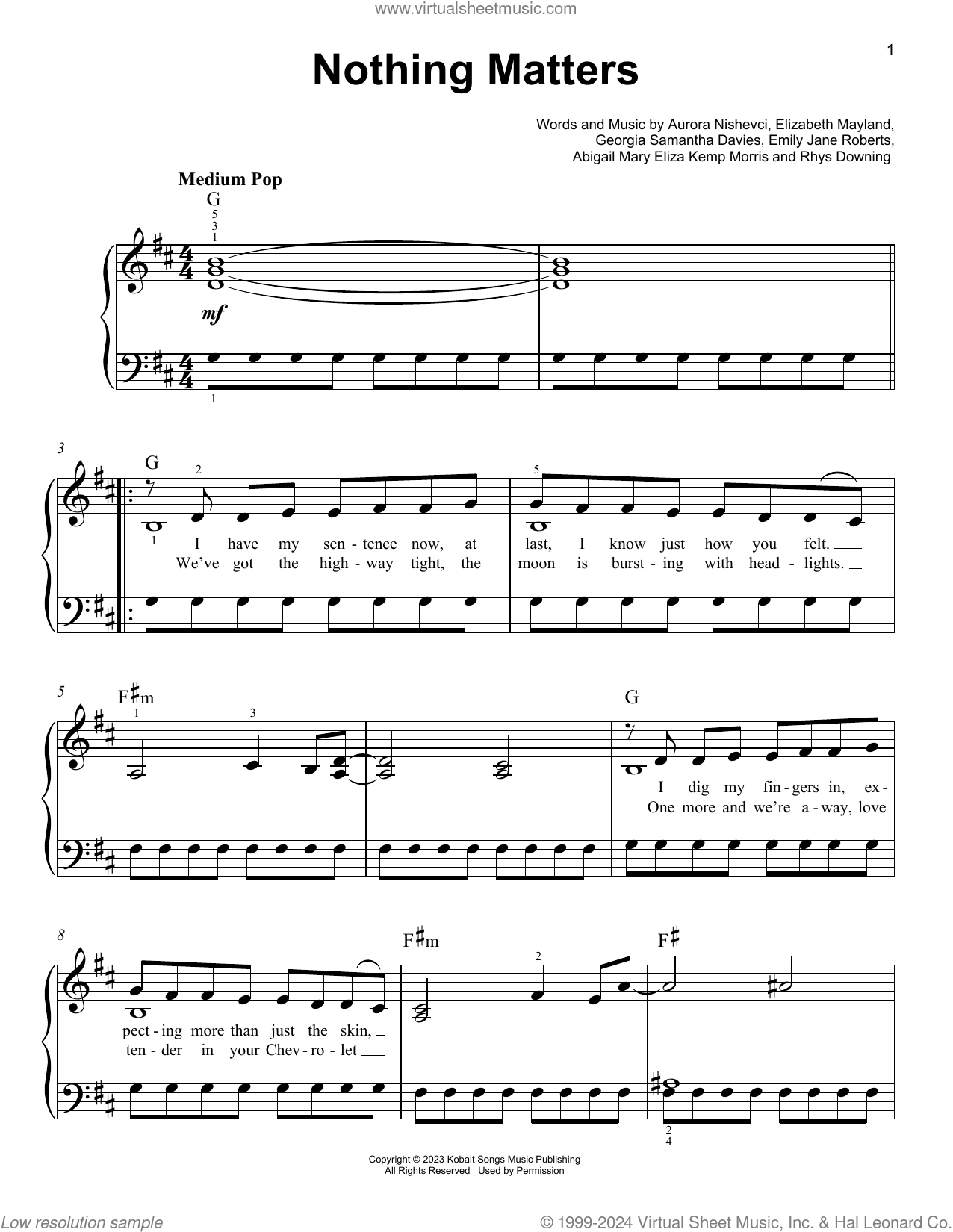 Nothing Matters, (easy) sheet music for piano solo (PDF)