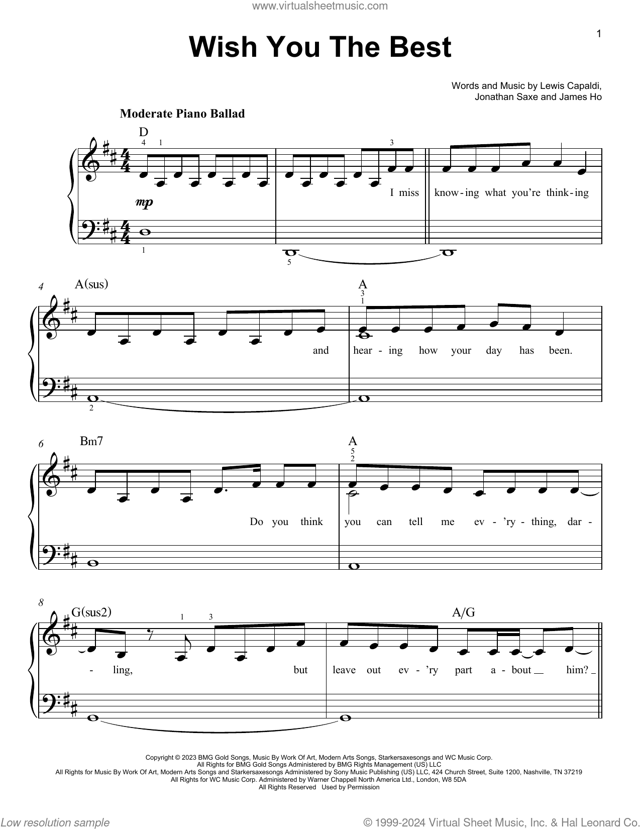 Wish You The Best, (easy) sheet music for piano solo (PDF)