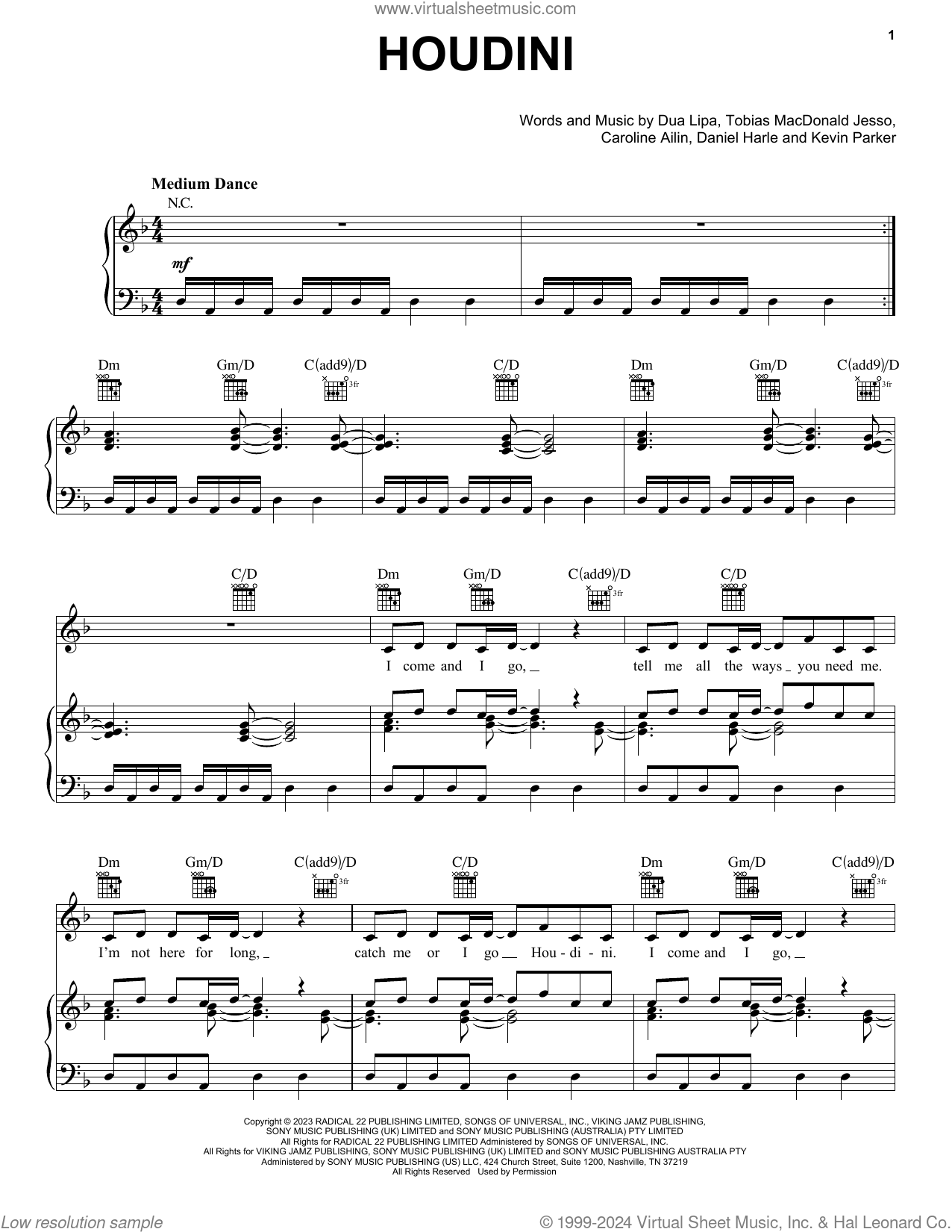 Dua Lipa: Houdini sheet music for voice, piano or guitar (PDF)