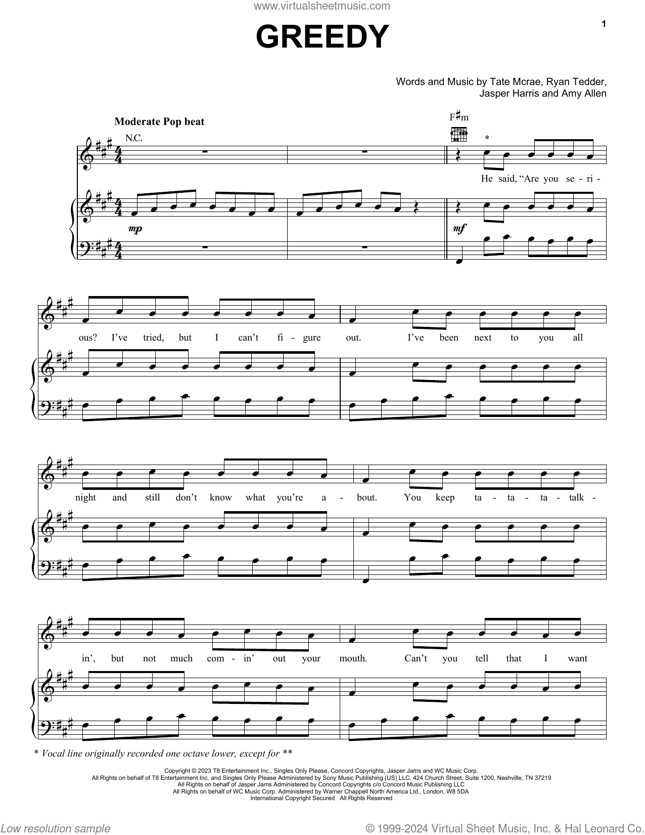 greedy sheet music for voice, piano or guitar (PDF-interactive)