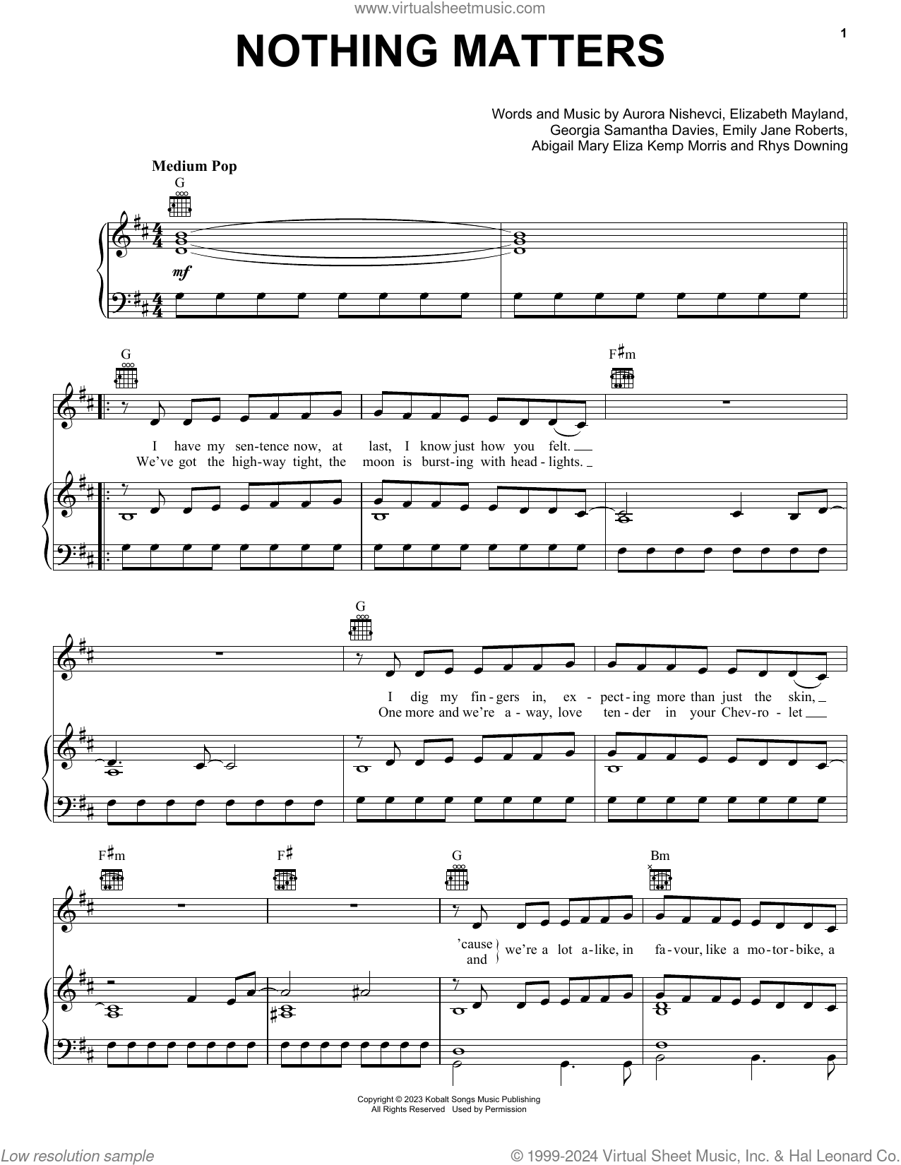 Nothing Matters sheet music for voice, piano or guitar (PDF)