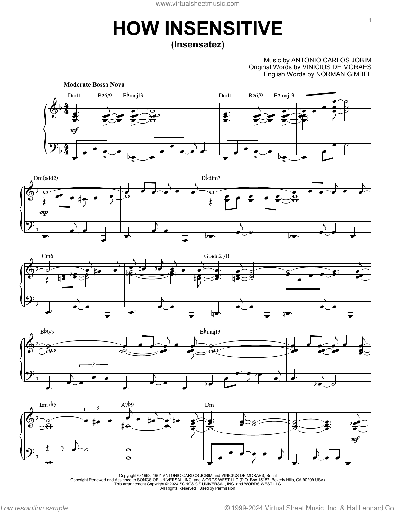 How Insensitive (Insensatez) (arr. Brent Edstrom) sheet music ...