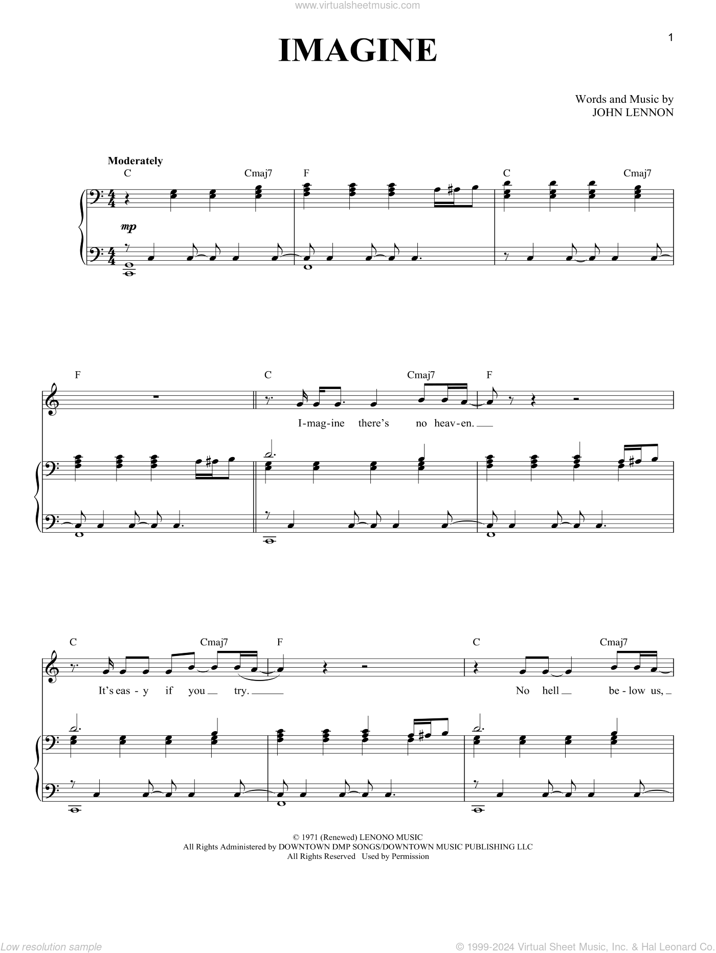 Imagine sheet music for voice and piano (PDF-interactive)