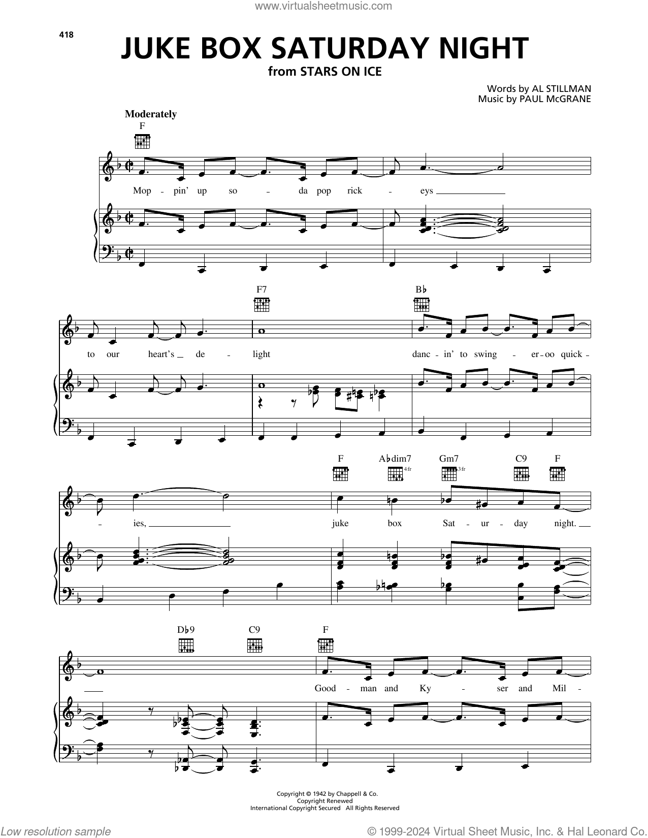 Juke Box Saturday Night sheet music for voice, piano or guitar