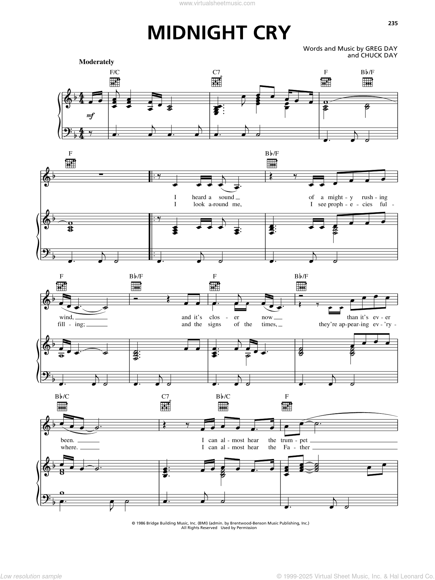Midnight Cry sheet music for voice, piano or guitar (PDF)