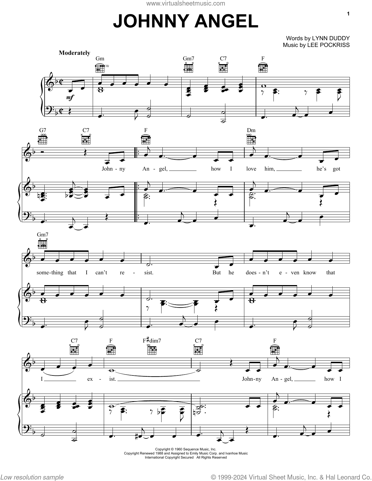 Johnny Angel sheet music for voice, piano or guitar (PDF)