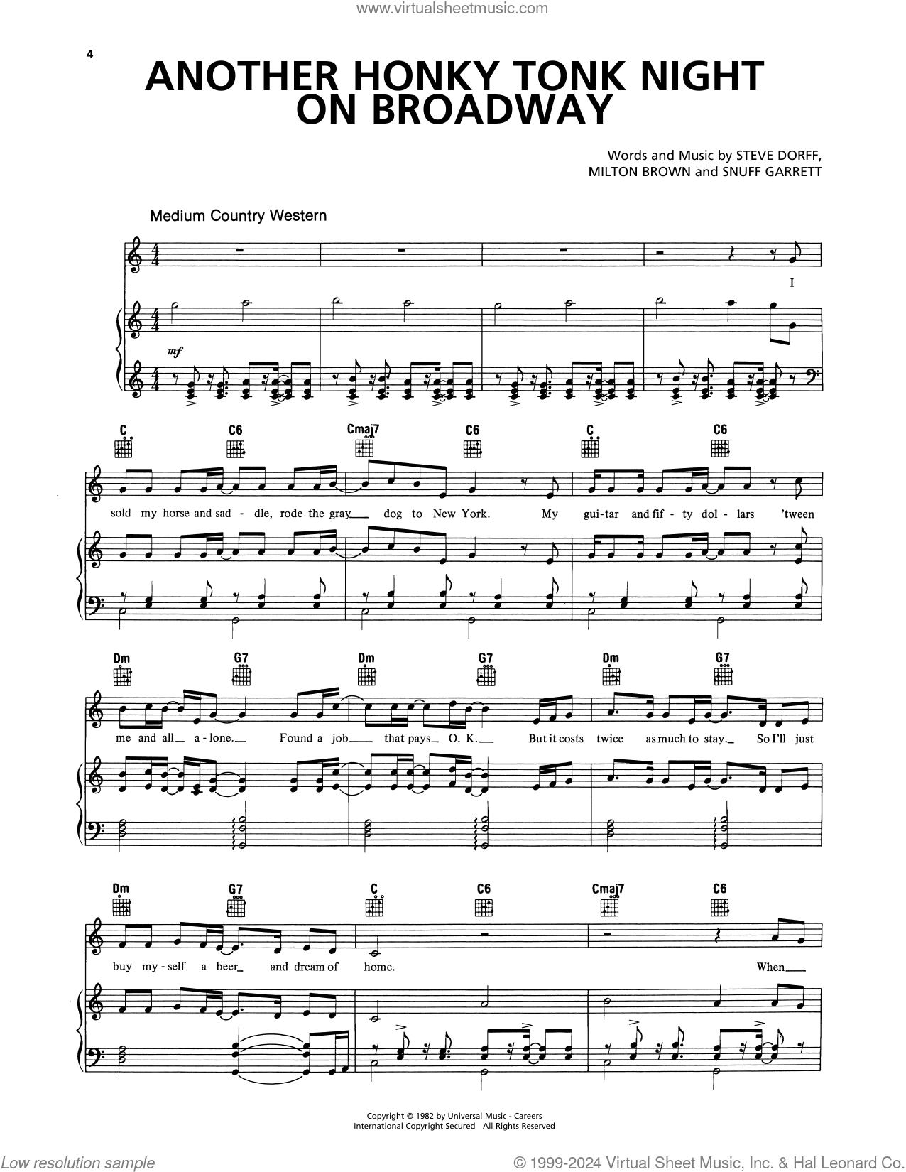 Another Honky-Tonk Night On Broadway sheet music for voice, piano or guitar