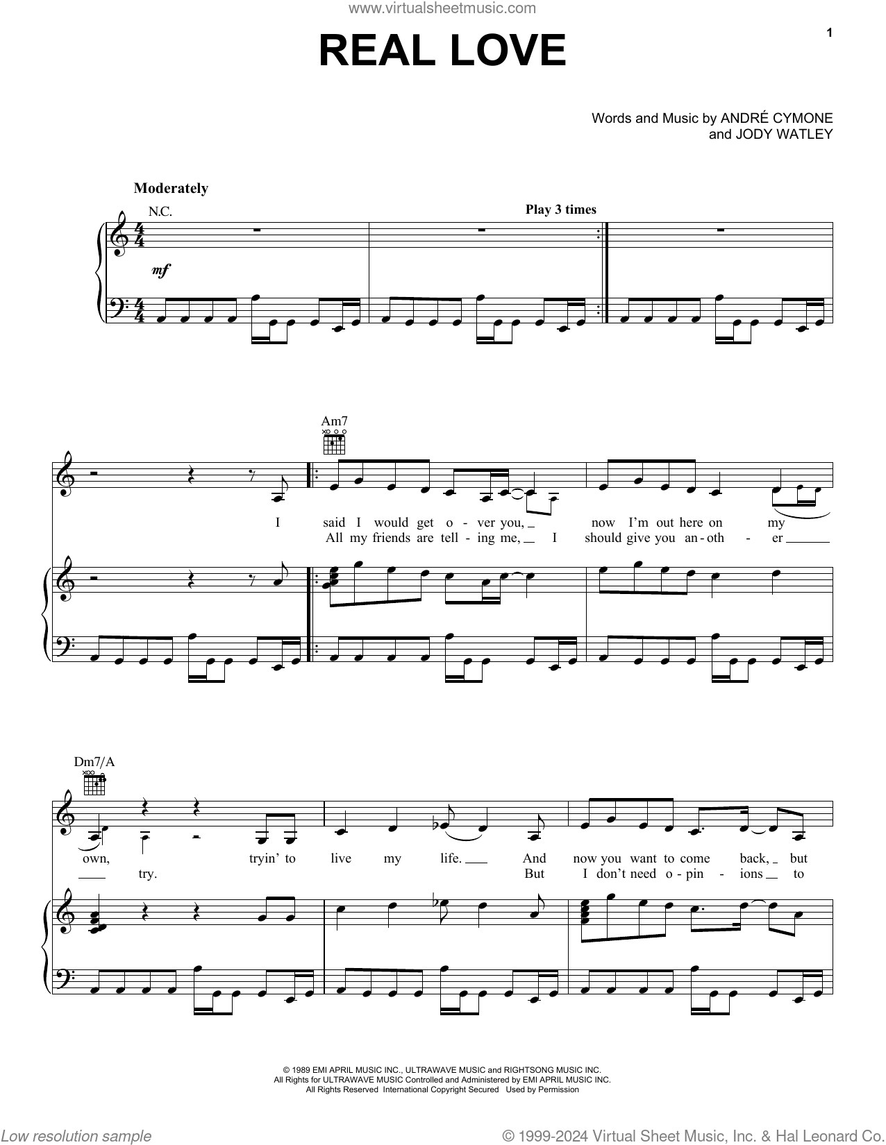 Jody Watley: Real Love sheet music for voice, piano or guitar