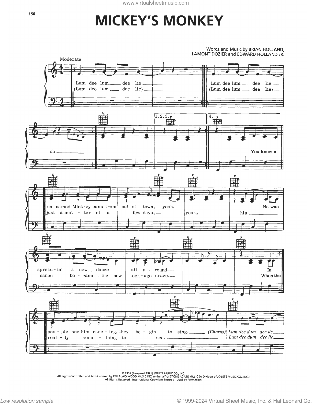 Mickey's Monkey sheet music for voice, piano or guitar (PDF)
