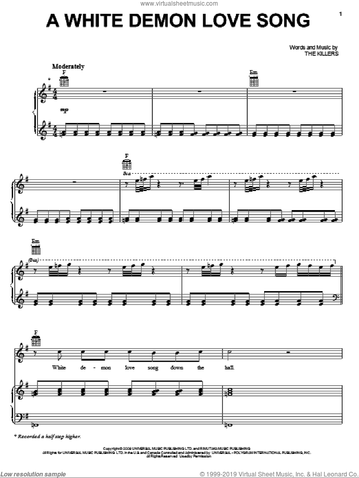 A White Demon Love Song sheet music for voice, piano or guitar